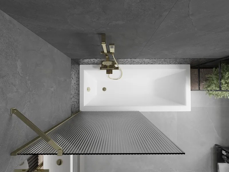 Mexen Next, vanová zástěna 1-křídlová 90 x 150 cm, fixní křídlo, 6 mm sklo s pruhy, zlatý lesklý profil, 895-090-000-00-09-50