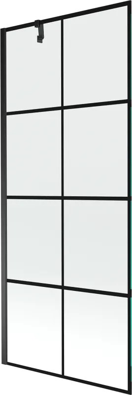 Mexen Next, vanová zástěna 1-křídlová 80 x 150 cm, fixní křídlo, 6 mm čiré sklo s černým vzorem, černý profil, 895-080-000-00-77-70