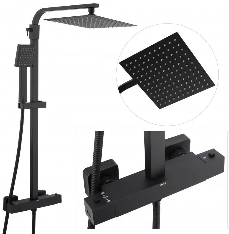 Erga Goba, sprchová souprava s termostatickou baterií a dešťovou hlavicí 25x25cm, černá matná, ERG-YKA-BP.GOBA-THERM-25-BLK