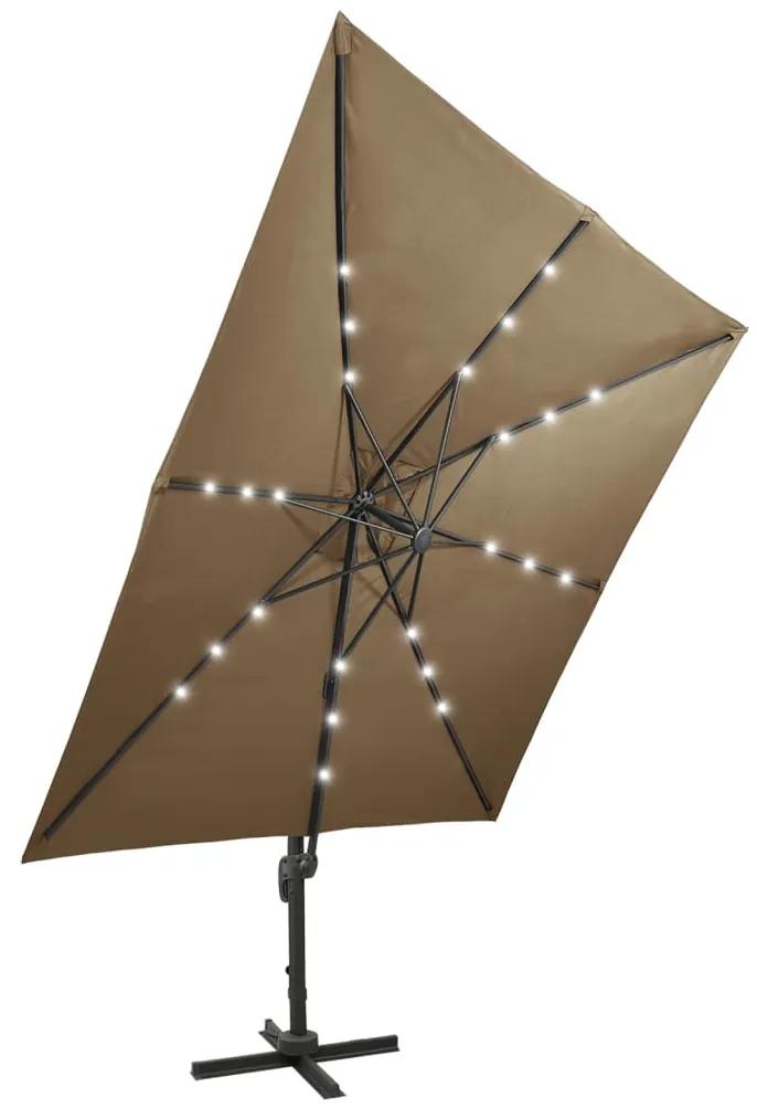 Konzolový slunečník s tyčí a LED světly taupe 300 cm,  312347