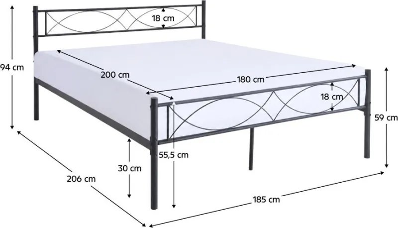Kovová postel s roštem, 180x200, černá, STELVIA NEW Kondela 0000416496
