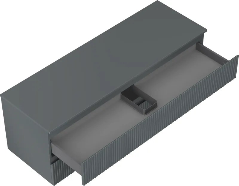 Mexen Rivel, koupelnová skříňka pod umyvadlo 140 cm s horní deskou, 2 zásuvky, drážkovaná, grafit matná - 91A20-14047-2-BFFC66