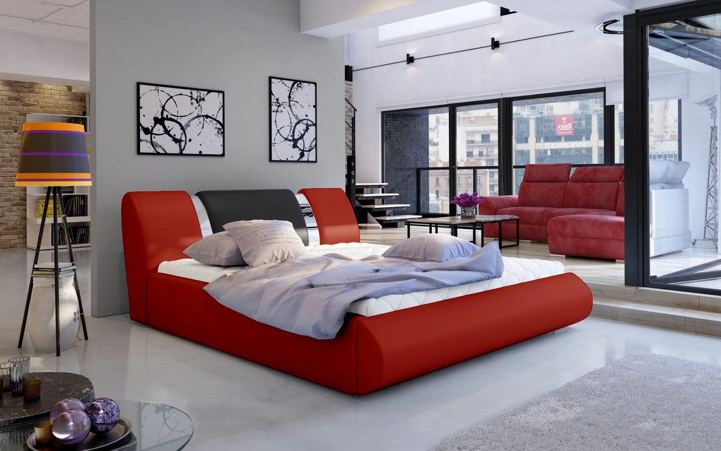 Čalouněná postel FLOWER 160x200cm červená / černá