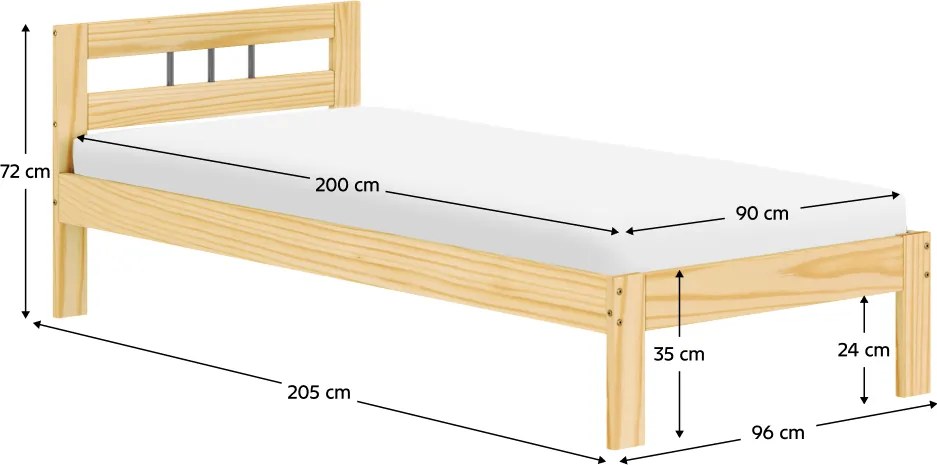 Kondela Postel s roštem, přírodní, borové dřevo, 90x200, JONA NEW