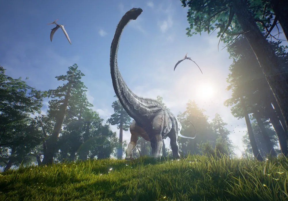 Fototapeta Realistický Dinosaurus Na Slunci. Omyvatelný vlies 152.5x104