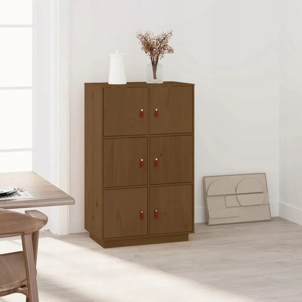 Skříň Highboard 67 X 40 X 108,5 Cm Masivní Borové Dřevo medová hnědá