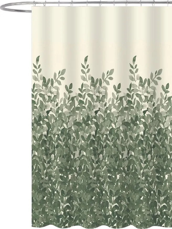 Aqualine Sprchový závěs 180x200cm, polyester, zelené listy ZP012