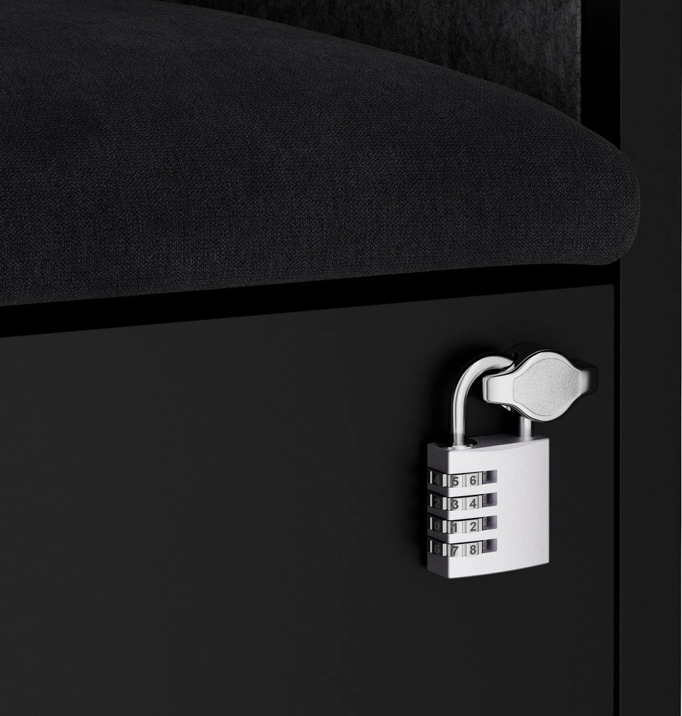 Kancelářská akustická kabina se sedátkem a USB-C portem, korpus černý / sedák tmavě šedá, 600 mm: SALLY MentalBox