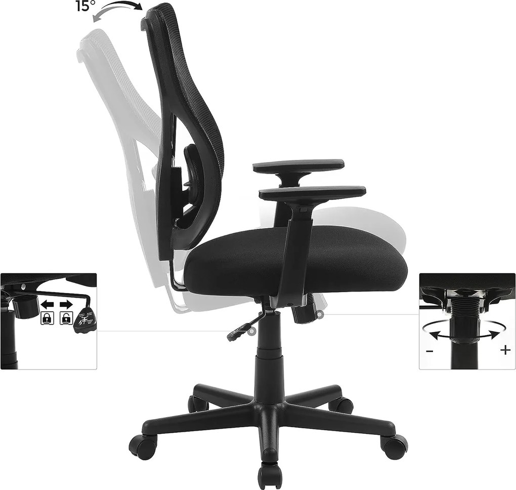 SONGMICS síťová kancelářská židle, ergonomická otočná židle, černá