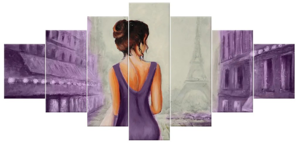 Gario Ručně malovaný obraz Procházka v Paříži - 7 dílný Rozměry: 210 x 100 cm