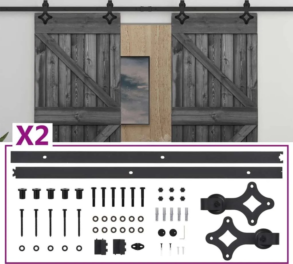 vidaXL Posuvné dveře s kováním 90 x 210 cm masivní borovice [3092501] Barva: Hnědá