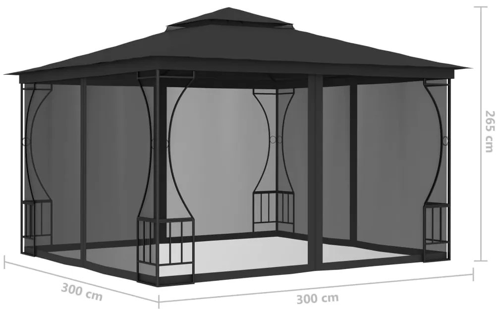 vidaXL Marketos Altán se síťovinou 300 x 300 x 265 cm antracitový