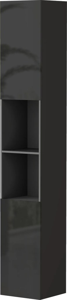 kleankin vysoká koupelnová skříňka se 2 skříňkami a nastavitelnými policemi + 2 niky 30 x 181,5 cm, černá
