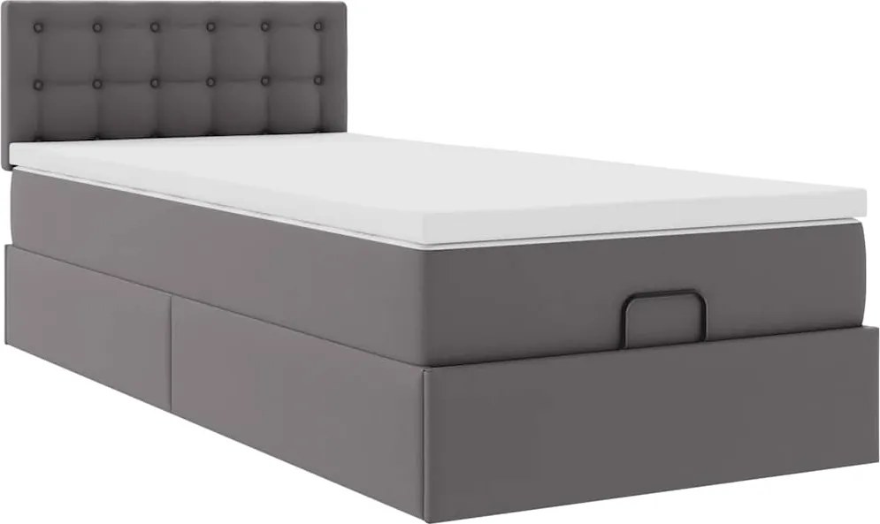 Osmanský rám postele s matrací šedá 90x200cm umělá kůže 3312135