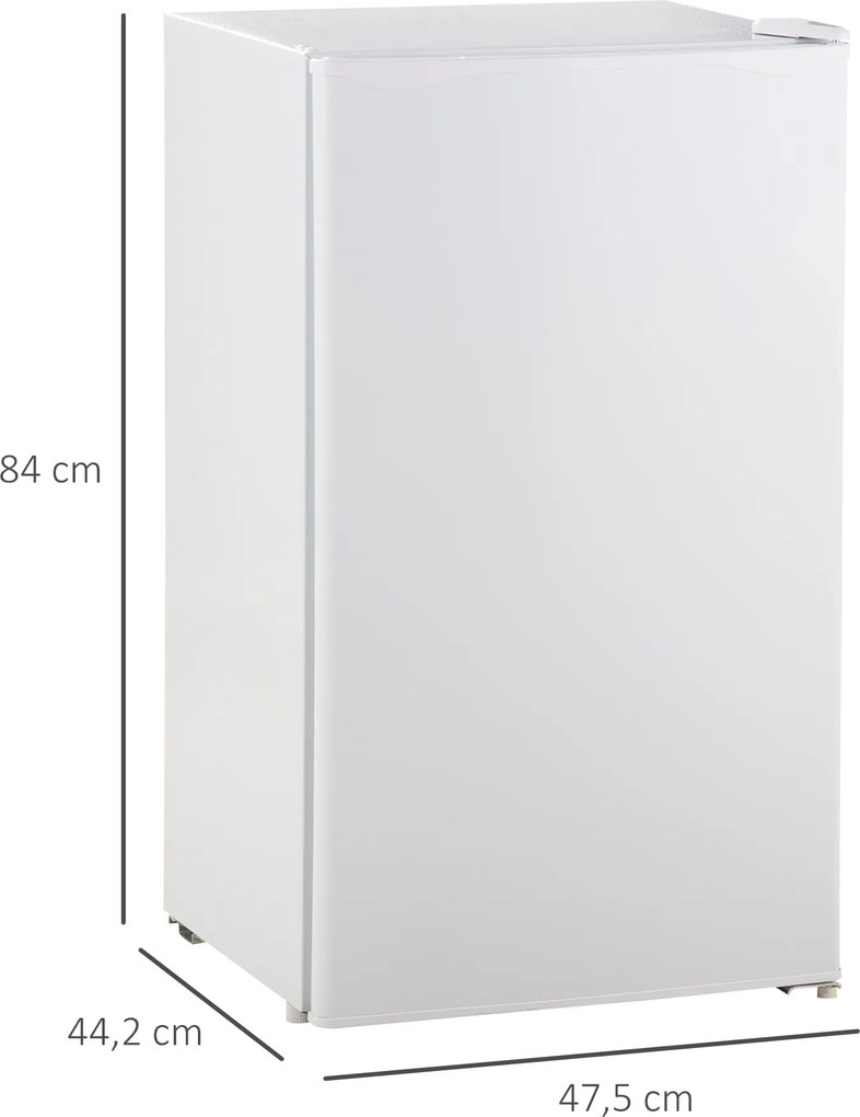 HOMCOM Mini lednička, kapacita 91 litrů, mrazák, nastavitelné police, tichý provoz, kompaktní rozměry, plast, ocel, bílá