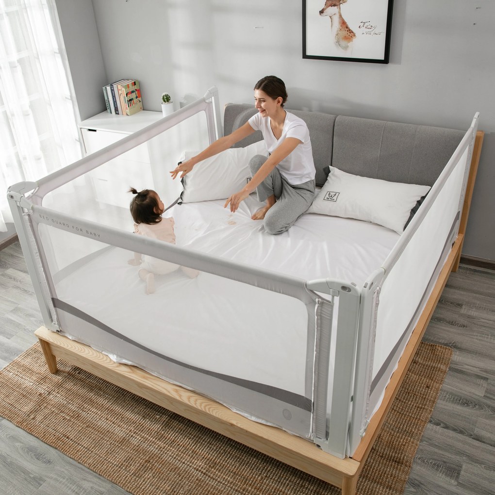 Zábrana na postel Monkey Mum® Premium - 160 cm - světle šedá