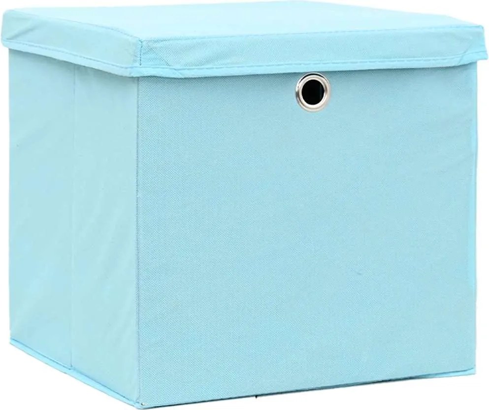 Úložné boxy s víky 4 ks bledě modré 32 x 32 x 32 cm textil 288374