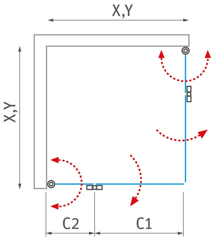 Roth Čtvercový nebo obdélníkový sprchový kout CI 2CL+CI 2CR - bez vaničky Varianta: šířka levých dveří: 80 cm, šířka pravých dveří: 90 cm - (CI 2CL/800+CI 2CR/900), Barva profilů a typ výplně: profily: brillant, výplň: transparent
