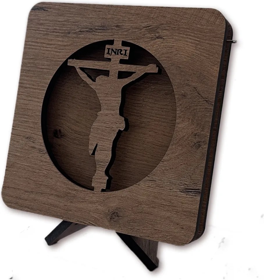 Li-Go "Ježíš na kříži s pulzujícím světlem" lampa 19x19 cm provedení povrchu: dub světlý