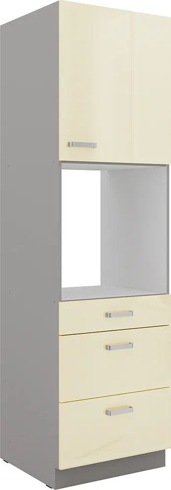 KARMEN | vysoká skříňka 60 DPS-210 3S1F na vestavnou troubu | PREMIUM BOX | 60 cm | světle šedá/krémová lesk