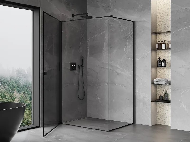 Mexen Mist-B, 1-křídlý výklopný sprchový kout, levý, 70 x 100 cm, čiré sklo-černý rám, 8A2T-070-100-70-70-L