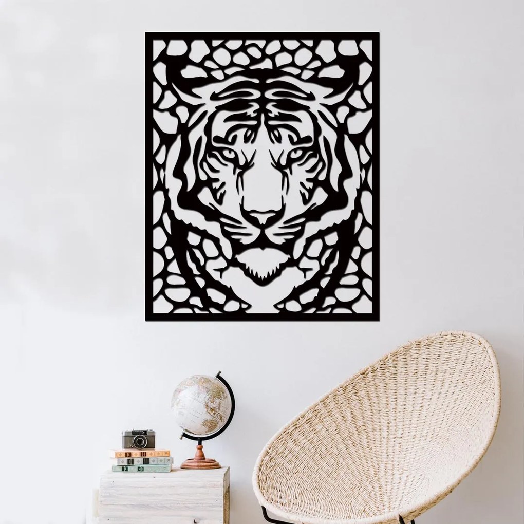 dřevo života Dřevěná dekorace na zeď TIGER Zvolte rozměr (cm): 40x39, Zvolte barvu dekoru: Černá