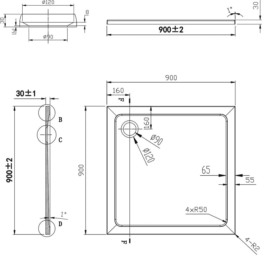 Olsen Spa Venets 90 x 90 x 3 cm VANKCTVE90 sprchová vanička
