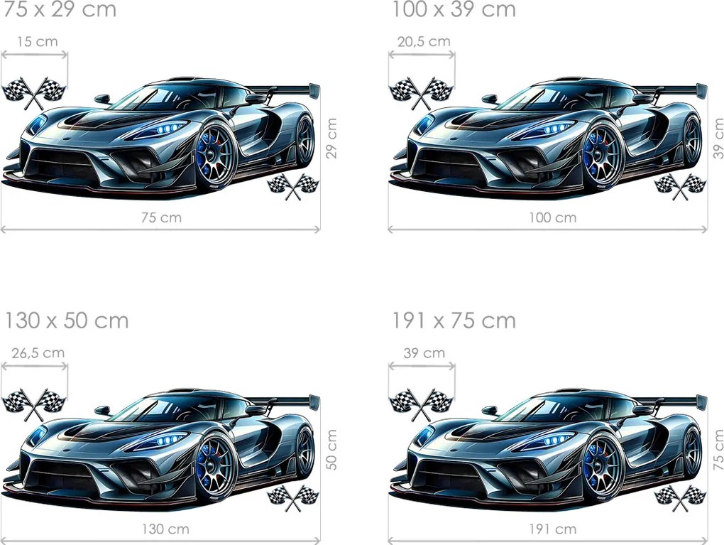 Auto supersport textilní přelepitelná samolepka na zeď arch 191 x 75 cm