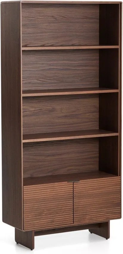 Regál v dekoru ořechu v tmavě přírodní barvě 90x190x35 cm Norlen – Kave Home
