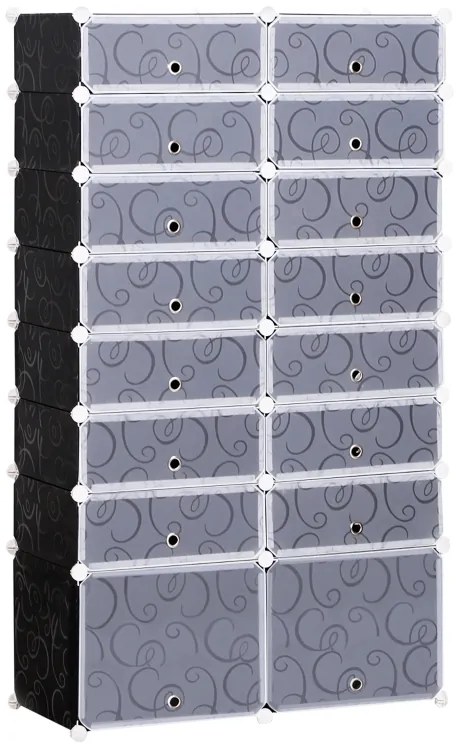 Botník modulární bezšroubový pro 32 párů bot, plast/kov, černo-bílý 95 x 37 x 160 cm 837-017