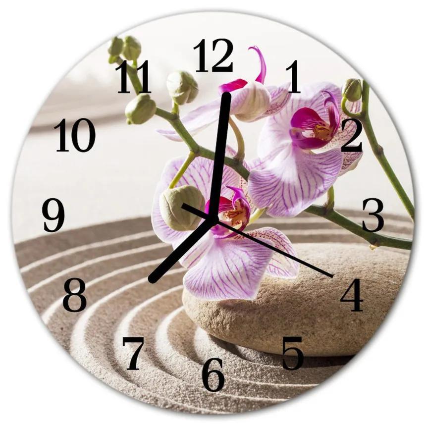 Nástenné skleněné hodiny Orchidní písek