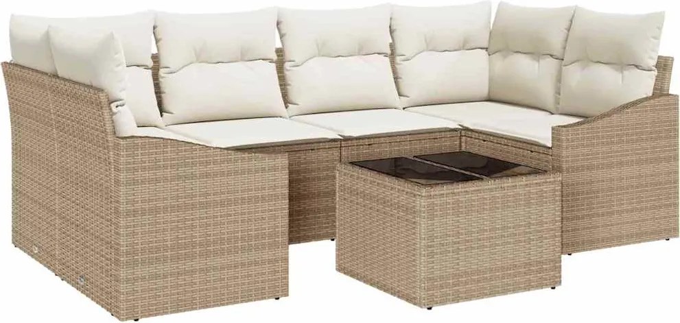 Set pohovek 7 ks Béžová a krémová polyratan 3346621