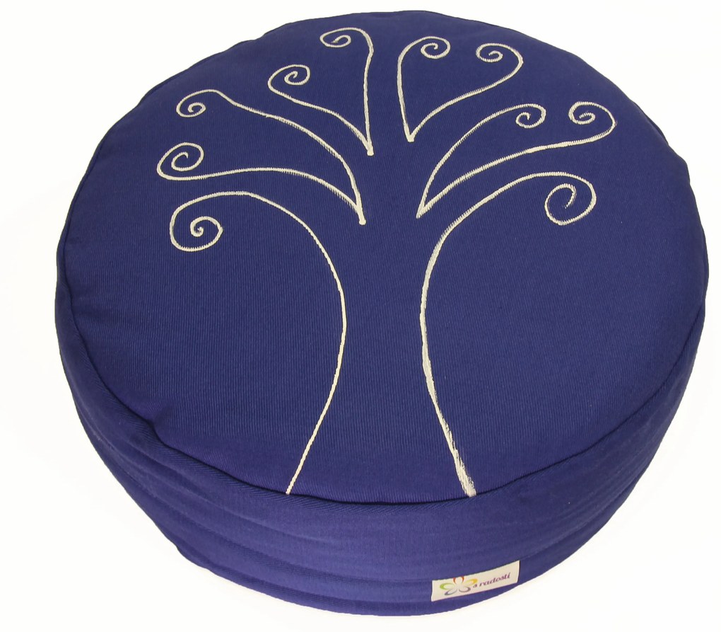 S radostí - vlastní výroba Meditační polštář strom života - modrý Velikost: ∅30 x v25 cm