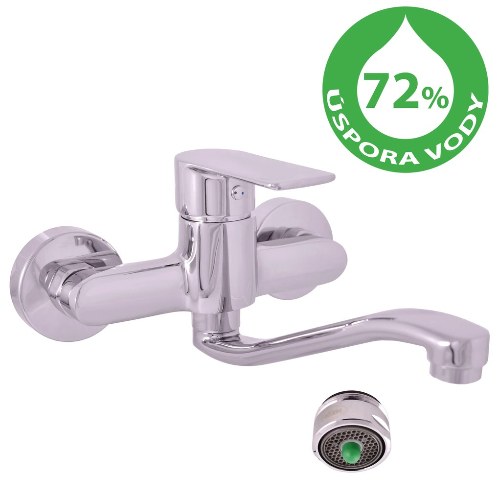 Slezák Rav Vltava Eco umyvadlová / dřezová baterie nástěnná 100 mm spořící chrom VTE401.0/26