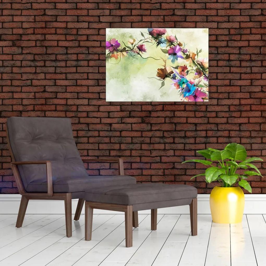 Skleněný obraz - Malba pnoucí květiny (70x50 cm)