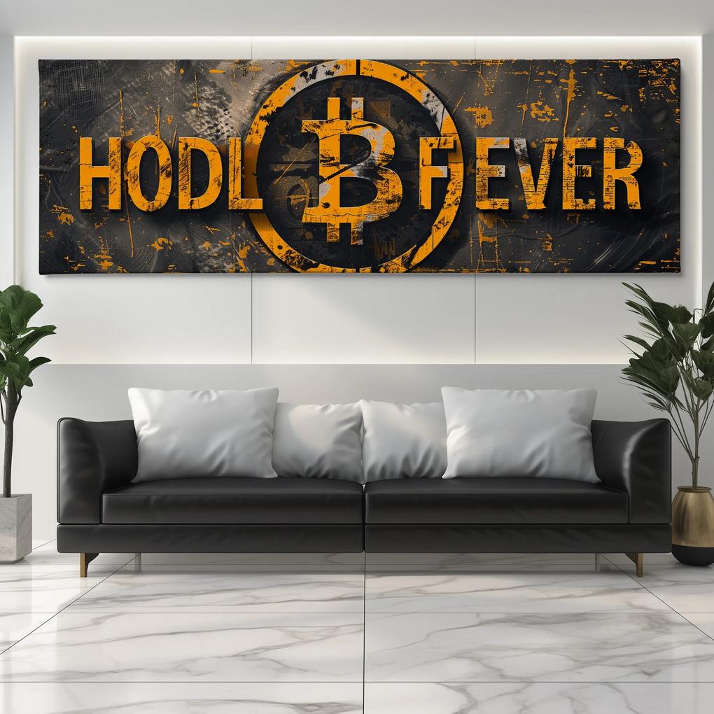 Obraz na plátně - Bitcoin, HODL Fever, grunge FeelHappy.cz Velikost obrazu: 60 x 20 cm