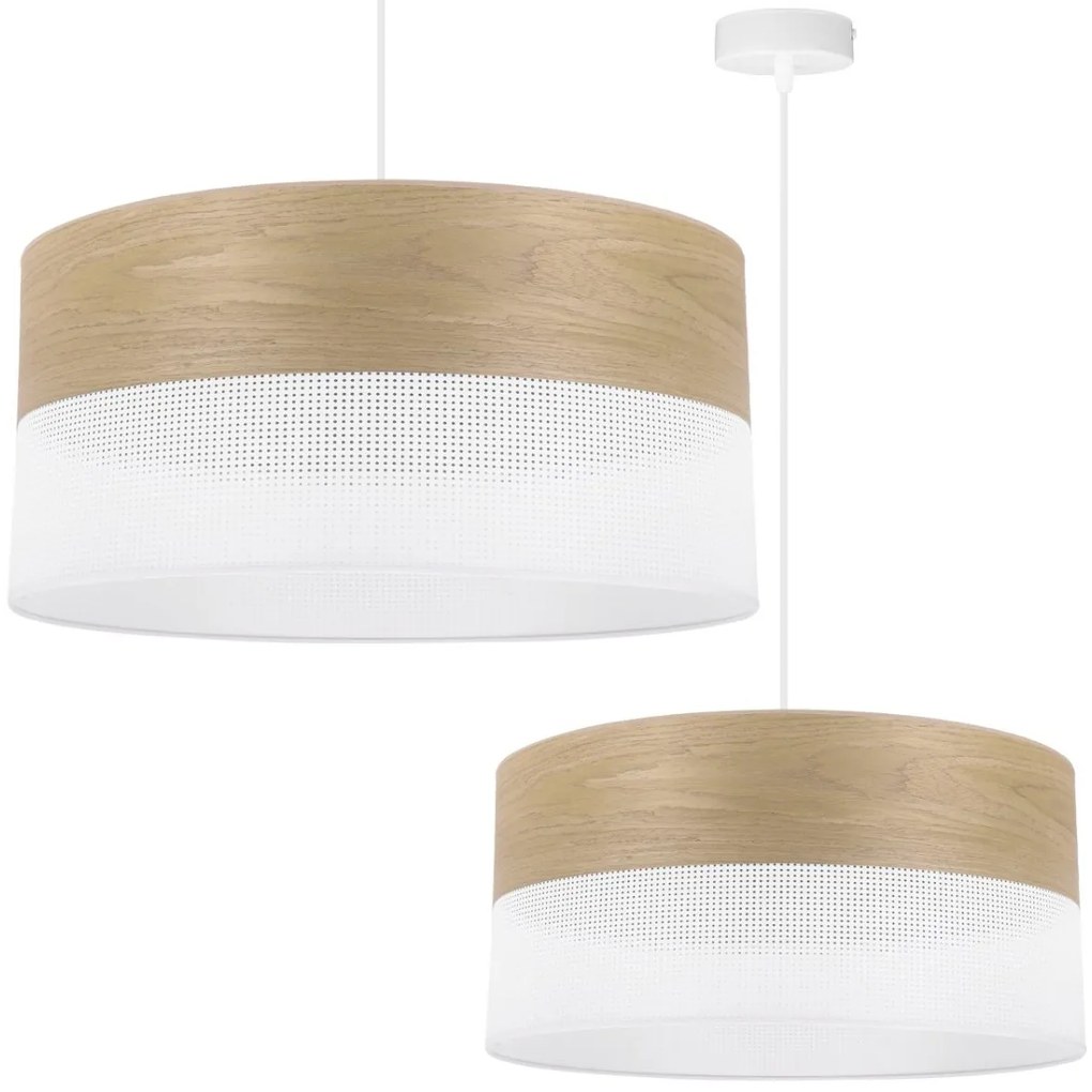 Závěsné svítidlo Wood, 1x dýha zlatý dub/bílé plastové stínítko, (fi 44cm)