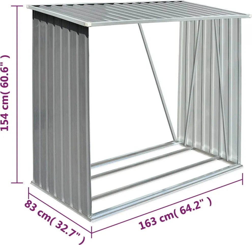 vidaXL Zahradní kůlna na dříví pozinkovaná ocel 163x83x154 cm [47091] Barva: Šedá