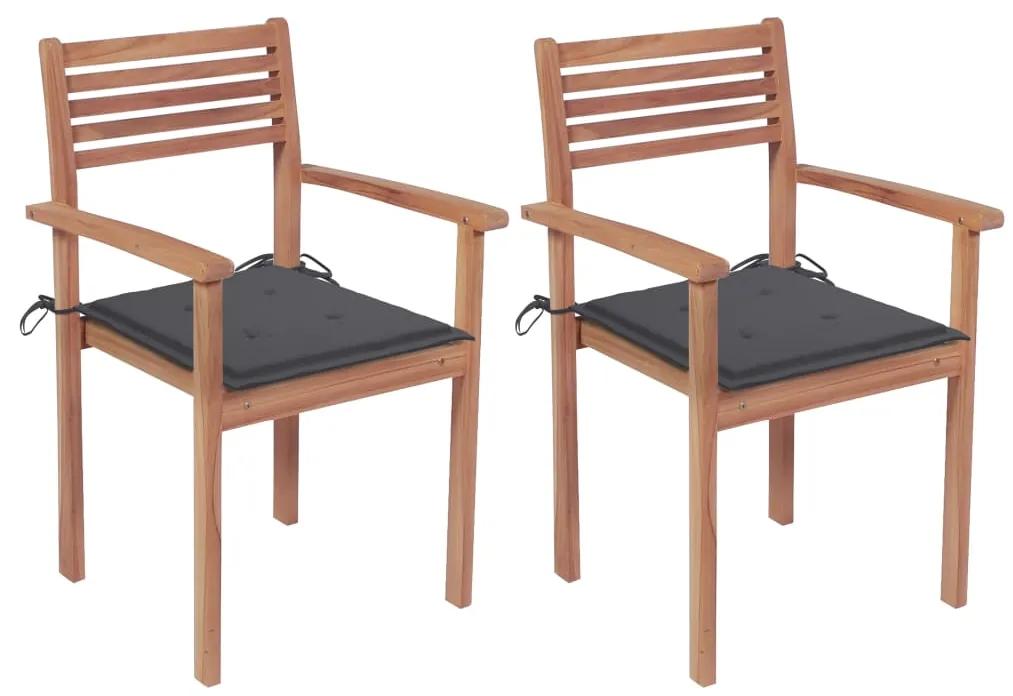 3062262 vidaXL Zahradní židle 2 ks antracitové podušky masivní teakové dřevo