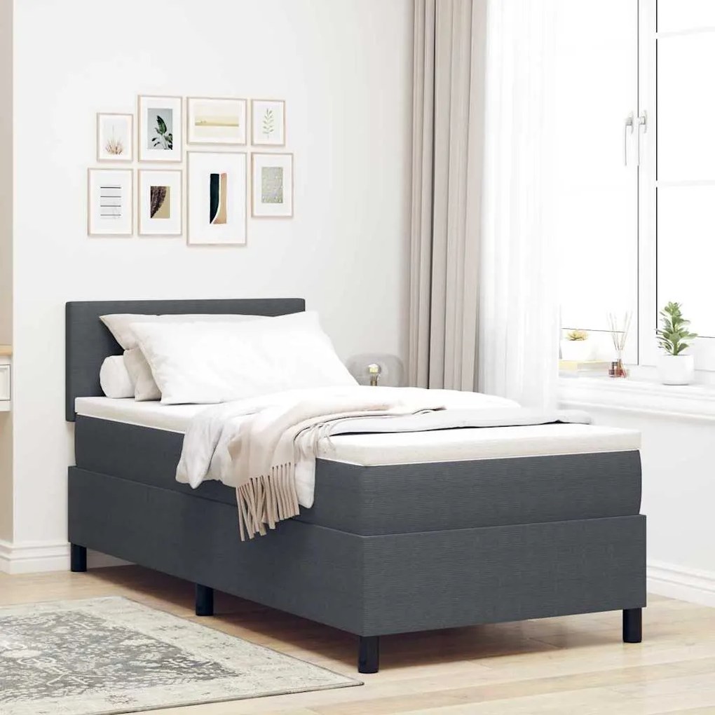 Postel s boxspringem s čelo Tmavě šedá a bílá 80 x 200 cm 3337488