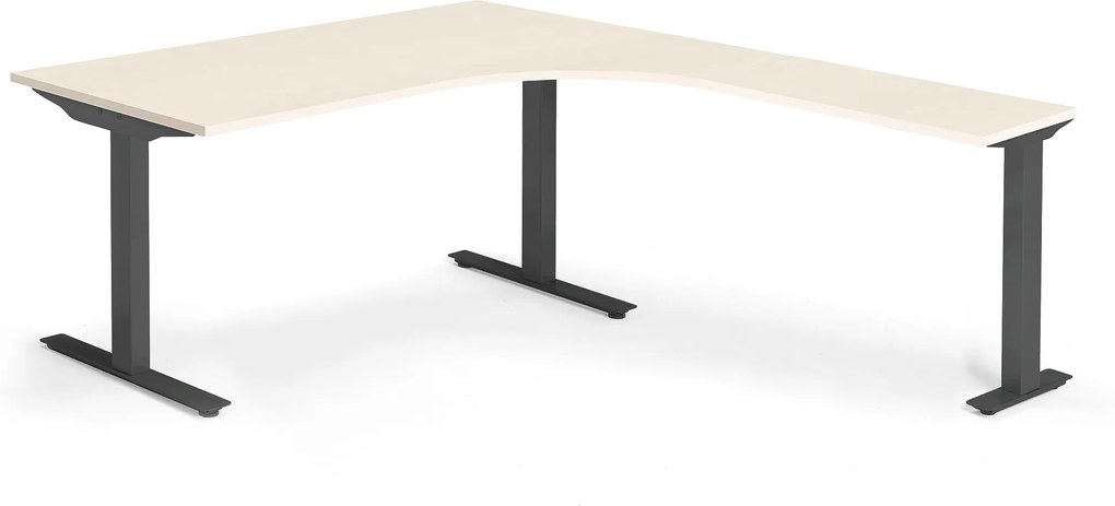 AJ Produkty Psací stůl Modulus, rohový, T-nohy, 1600x2000 mm, černý rám, bříza