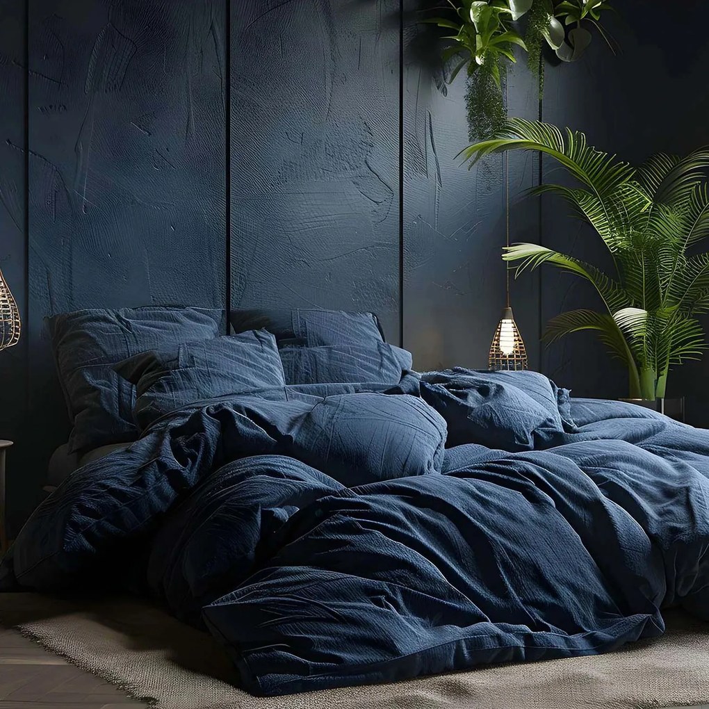 Mušelínové povlečení Navy Velikost: 140 x 200 + 70 x 90