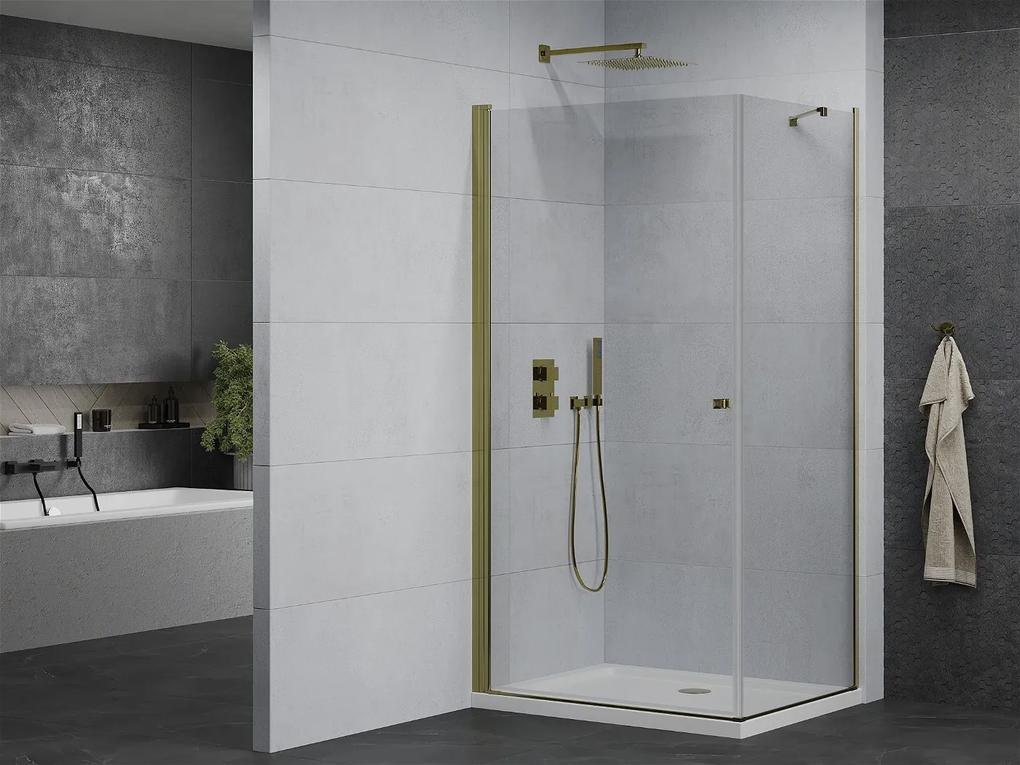Mexen Pretoria sprchový kout 80 x 90 cm, průhledný, zlatý + plochá sprchová vanička-852-080-090-50-00-4010