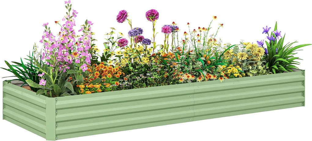 Outsunny Ocelový Vysoký Záhon, Růstová Bednička Zahradní Postel Pro Květiny 241x90.5x30cm na Zahradní Terasu, Pro Květiny, Rostliny, Ovoce, Zeleninu,