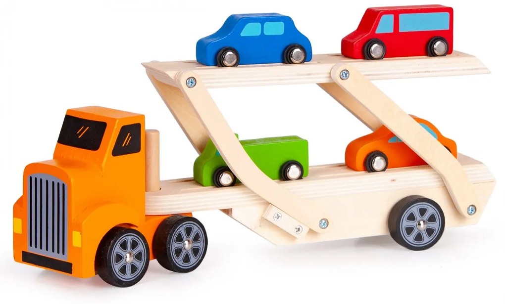ECOTOYS Dřevěný náklaďák + 4 autíčka