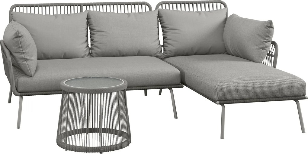 Outsunny 3dílná ratanová zahradní souprava, sedací souprava s polštáři, patio set s 1 bočním stolkem, 1 lehátkem a 1 dvojitou sedačkou, venkovní nábyt