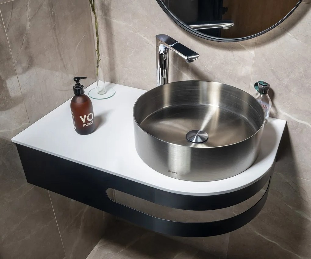Sapho Pulse stolek pod umyvadlo deska Rockstone 75,5 x 1,2 x 45,5 cm vč. konsole levá bílá mat/černá BM750-0101-01
