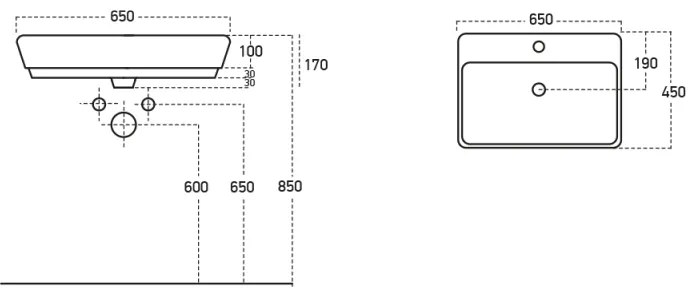 Sapho, SAVANA keramické umyvadlo 65x17x45 cm, polozápustné, 3065