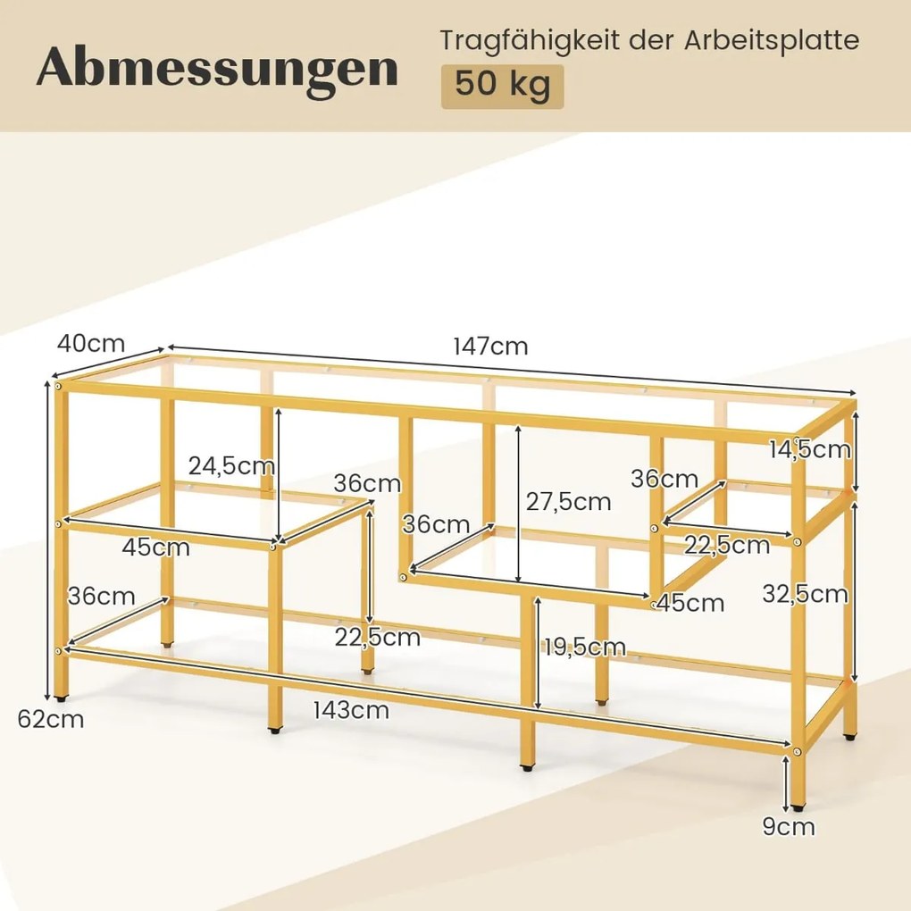 Costway TV skříňka TV stolek pro televizory do 65 palců TV – 147 × 40 × 62 cm