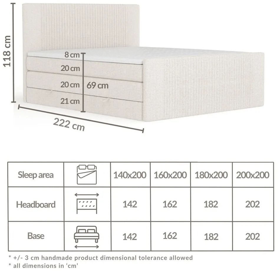 Béžová boxspring postel s úložným prostorem 200x200 cm Bergamo – Maison de Rêve